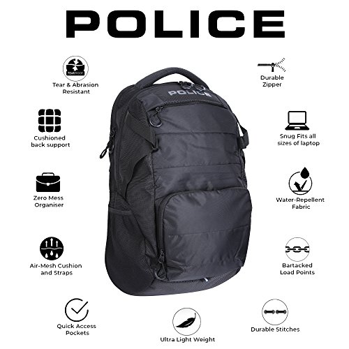 Police Hedge Polyester 30 Ltr Black Laptop Stylish Premium Quality ...